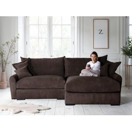 Ecksofa Home Affaire "Finca XL L-Form, B: 190 cm", dunkelbraun, B:190cm T:187cm, 100% Polyester, Sofas, Ecksofa, Mega-Sofa, Cord oder Chenille-Struktur, mit Federkern & 4 Zierkissen