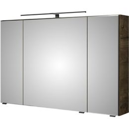 Spiegelschrank SAPHIR "3 Dreht&uuml;ren einfach verspiegelt und 6 Glaseinlegeb&ouml;den", eiche ribbeck quer nachbildung, B:110cm H:70,3cm T:14,9cm, Holzwerkstoff, Schr&auml;nke, Spiegelschrank