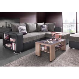 Ecksofa Collection AB "John L-Form, B: 226 cm", schwarz (schwarz, grau), B:226cm H:85cm T:160cm, Zierkissen: 100% Polyester;Struktur (100% Polyester);Kunstleder SOFTLUX / Struktur (80% Polyester; 20% Polyacryl);Microfaser PRIMABELLE (100% Polyester) / Struktur (100% Polyester), Sofas, Ecksofa, Bettfunktion, Bettkasten, Regalelement & 2 Zierkissen, Federkern