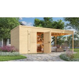 Gartenhaus Weka "Batu 3 mit Anbau", natur, ohne Fu&szlig;boden, ohne Dacheindeckung, Massivholz, Gartenh&auml;user, Gartenhaus