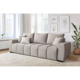 Schlafsofa Home Affaire "Bello, B: 239 cm, Liegefl. 142x194 cm", taupe, B:239cm, 100% Polyester, Sofas, Schlafsofa, Bettfunktion, Bettkasten & 2 Zierkissen, Federkern