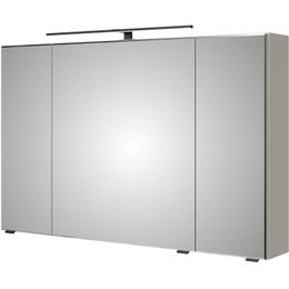 Spiegelschrank SAPHIR "3 Dreht&uuml;ren einfach verspiegelt und 6 Glaseinlegeb&ouml;den", kaschmir matt, B:110cm H:70,3cm T:14,9cm, Holzwerkstoff, Schr&auml;nke, Spiegelschrank