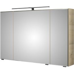 Spiegelschrank SAPHIR "3 Dreht&uuml;ren einfach verspiegelt und 6 Glaseinlegeb&ouml;den", polar pinie, B:110cm H:70,3cm T:14,9cm, Holzwerkstoff, Schr&auml;nke, Spiegelschrank