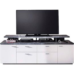 TV-Board Inosign "Messina", wei&szlig;, wei&szlig;, beton, optik, B:180cm H:65cm T:44cm, FSC-zertifizierter Holzwerkstoff, Sideboards, TV-Board, TV-Lowboard mit T&uuml;ren, Schubladen & F&auml;chern - (B/T/H) 180/47/66 cm