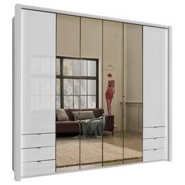 Faltt&uuml;renschrank Wiemann "Kansas, Kleiderschrank, Schrank, W&auml;scheschrank, mit Glas und Spiegel", wei&szlig; (wei&szlig;, wei&szlig;glas und spiegel), B:250cm H:217cm T:58cm, Schr&auml;nke, Dreht&uuml;renschrank, inkl. gep&auml;mpften Schubk&auml;sten und T&uuml;ren, mit Panorama&ouml;ffnung