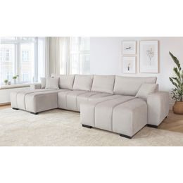 Wohnlandschaft Home Affaire "Bello U-Form, B: 347 cm", beige, B:347cm, 100% Polyester, Sofas, Wohnlandschaft, Bettfunktion, Bettkasten & 2 Zierkissen, Federkern