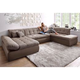 Wohnlandschaft DOMO collection "Moric U-Form, auch in Cord, Breite 353cm, viel Platz", braun (espresso, beige, braun), B:353cm H:80cm T:95cm, Microfaser PRIMABELLE / Struktur (90% Polyester/ 10% Polyacryl);Kunstleder SOFTLUX / Struktur (90% Polyester/ 10% Polyacryl), Sofas, Wohnlandschaft, im XXL-Format, wahlweise mit Bettfunktion und Armlehnenverstellung