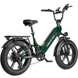 E-Bike MAXTRON "Maxtron Camel E-Bike compactbike" Gr. 42, gr&uuml;n, schwarz, Elektrofahrr&auml;der, 42cm, 20 Zoll (50,80cm), 20-Zoll-Fettreifenfahrrad mit Vorder- und Hinterradfederung