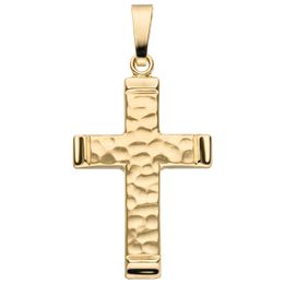Kettenanh&auml;nger Jobo "Anh&auml;nger Kreuz", gelb (gelbgold 375), Schmuckanh&auml;nger, Damen, Gelbgold 375, Kettenanh&auml;nger, 375 Gold geh&auml;mmert 30 mm
