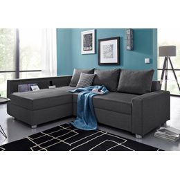 Ecksofa Collection AB "Relax L-Form, B: 223 cm", grau (anthrazit), B:223cm H:84cm T:91cm, Zierkissen: 100%Polyester;Struktur (100% Polyester);Microfaser PRIMABELLE (100% Polyester);Kunstleder SOFTLUX / Struktur (80% Polyester, 20% Acryl);Microfaser PRIMABELLE (100% Polyester) / Struktur (80% Polyester, 20% Acryl), Sofas, Ecksofa, Bettfunktion, Bettkasten, Regalelement & 1 Zierkissen, optional Lich