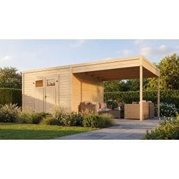 Gartenhaus Weka "Batu 3 mit Anbau 300 cm", natur, ohne Fu&szlig;boden, ohne Dacheindeckung, Massivholz, Gartenh&auml;user, Gartenhaus