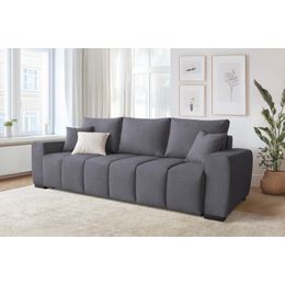Schlafsofa Home Affaire "Bello, B: 239 cm, Liegefl. 142x194 cm", anthrazit, B:239cm, 100% Polyester, Sofas, Schlafsofa, Bettfunktion, Bettkasten & 2 Zierkissen, Federkern