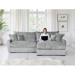 Ecksofa Home Affaire "Finca XL L-Form, B: 190 cm", hellgrau, B:190cm T:187cm, 100% Polyester, Sofas, Ecksofa, Mega-Sofa, Cord oder Chenille-Struktur, mit Federkern & 4 Zierkissen