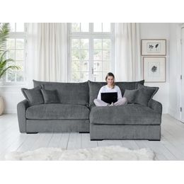 Ecksofa Home Affaire "Finca XL L-Form, B: 190 cm", dunkelgrau, B:190cm T:187cm, 100% Polyester, Sofas, Ecksofa, 4 Zierkissen, Mega-Sofa, in Cord oder Chenille-Struktur, Federkern