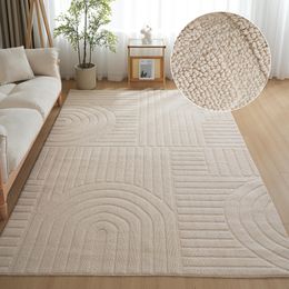 Teppich OTTO HOME "Neele, Boho-Design, Hoch-Tief, waschbar", beige, B:120cm H:12mm L:180cm, Kunstfaser, Teppiche, Teppich, 3D Optik, Skandinavisch, Designteppich, Wohnzimmer, Schlafzimmer