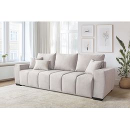 Schlafsofa Home Affaire "Bello, B: 239 cm, Liegefl. 142x194 cm", beige, B:239cm, 100% Polyester, Sofas, Schlafsofa, Bettfunktion, Bettkasten & 2 Zierkissen, Federkern
