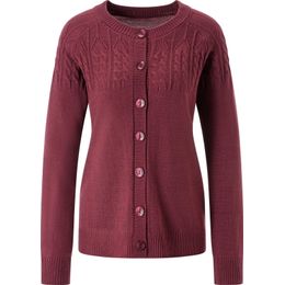 Damen Strickjacke mit Zopfmuster bordeaux, Gr&ouml;&szlig;e 50