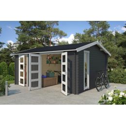 Gartenhaus Lasita Maja "Carroz 2", grau (carbongrau), ohne Fu&szlig;boden, ohne Dacheindeckung, Massivholz, Gartenh&auml;user, Gartenhaus, Blockbohlenhaus 28mm, 2-Raum