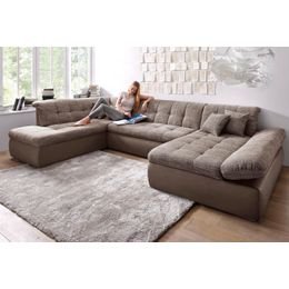 Wohnlandschaft DOMO collection "Moric U-Form, auch in Cord, Breite 353cm, viel Platz", braun (espresso, beige, braun), B:353cm H:80cm T:95cm, Microfaser PRIMABELLE / Struktur (90% Polyester/ 10% Polyacryl);Kunstleder SOFTLUX / Struktur (90% Polyester/ 10% Polyacryl), Sofas, Wohnlandschaft, im XXL-Format, wahlweise mit Bettfunktion und Armlehnenverstellung