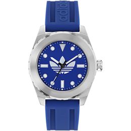 Quarzuhr adidas originals "DISCOVERER ONE", blau, Armbanduhren, Damen, Quarzuhr, Armbanduhr, Herren, Damen, Silikonarmband, wasserabweisend bis 5 bar