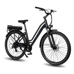 E-Bike MAXTRON "Maxtron Urban 7 E-Citybike 28 Zoll" Gr. 45, dunkelblau, schwarz, Elektrofahrr&auml;der, 45cm, 20 Zoll (50,80cm), Tiefeinsteiger f&uuml;r Damen