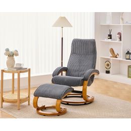 Relaxsessel Home Affaire "mit Hocker PARIS neu: Cord - OTTO. Verl&auml;ssliche Qualit&auml;t.", anthrazit, B:67cm H:103cm T:85cm, 100% Polyester, Sessel, Relaxsessel, manuelle Relaxfunktion mit Drehfunktion, neu: Cord-Bezug