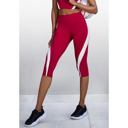 active by Lascana Caprihose LASCANA ACTIVE, Damen, Gr. L (44/46), N-Gr, rot, Trikot, Obermaterial: 85% Polyester, 15% Elasthan, unifarben mit Farbeinsatz, figurbetont wadenlang, Hosen Caprihose, mit seitlichem Kontrasteinsatz