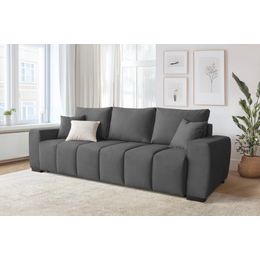 Schlafsofa Home Affaire "Bello, B: 239 cm, Liegefl. 142x194 cm", schwarz, B:239cm, 100% Polyester, Sofas, Schlafsofa, Bettfunktion, Bettkasten & 2 Zierkissen, Federkern