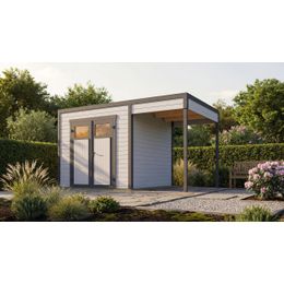 Gartenhaus Weka "Batu 2 mit Anbau 150 cm", hellgrau, ohne Fu&szlig;boden, ohne Dacheindeckung, Massivholz, Gartenh&auml;user, Gartenhaus