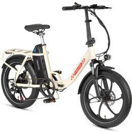 E-Bike MAXTRON "Maxtron MULE Klapprad" Gr. 33, wei&szlig;, schwarz, Elektrofahrr&auml;der, 33cm, 20 Zoll (50,80cm), Stadt & Abenteuer: 20" Fatbike mit XXL 20Ah Akku.