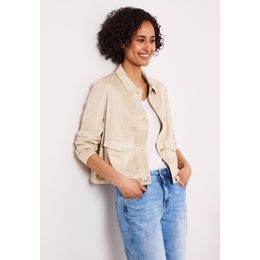 Blouson Street One, Damen, Gr. 44, clay sand, Web, Obermaterial: 90% Polyester, 10% Elasthan, unifarben, gerade h&uuml;ftlang, Rundhals, 1-Knopf-Manschette, Jacken Blouson, aus Velours mit Knopfleiste