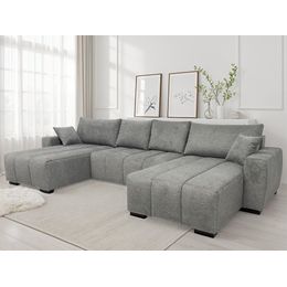 Wohnlandschaft Home Affaire "Bello U-Form, B: 347 cm", grau, B:347cm, 100% Polyester, Sofas, Wohnlandschaft, Bettfunktion, Bettkasten & 2 Zierkissen, Federkern