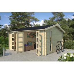 Gartenhaus Lasita Maja "Carroz 2", beige (naturbelassen), ohne Fu&szlig;boden, ohne Dacheindeckung, Massivholz, Gartenh&auml;user, Gartenhaus, Blockbohlenhaus 28mm, 2-Raum
