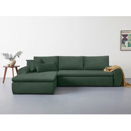 Ecksofa Home Affaire "Win L-Form, B: 285 cm - OTTO. Verl&auml;ssliche Qualit&auml;t.", gr&uuml;n (dunkelgr&uuml;n), B:285cm H:85cm T:176cm, 100% Polyester, Sofas, Ecksofa, 2 Zierkissen, optional Bettfunktion & Bettkasten