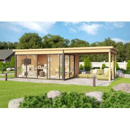 Gartenhaus-Anbaudach Lasita Maja "DOMEO 3 UND 4 DACHVERL&Auml;NGERUNG", beige (natur), B:341,5cm H:239cm T:300cm, Massivholz, Gartenhaus-Anbaud&auml;cher