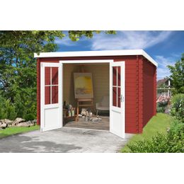 Gartenhaus Lasita Maja "Atlanta", rot (schwedenrot), ohne Fu&szlig;boden, ohne Dacheindeckung, Massivholz, Gartenh&auml;user, Gartenhaus, Blockbohlenhaus 28mm
