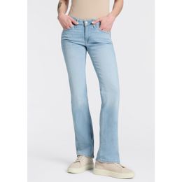Bootcut-Jeans Replay "NEW LUZ", Damen, Gr. 33, L&auml;nge 32, light blau m3df, Denim/Jeans, Obermaterial: 98% Baumwolle, 2% Elasthan, bootcut fit lang, Jeans, mit gesticktem R an der Ges&auml;&szlig;tasche
