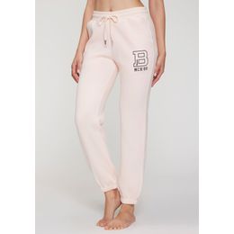 Jogginghose BENCH. LOUNGEWEAR, Damen, Gr. 32/34, N-Gr, rosa, angeraute Sweatware, Obermaterial: 60% Baumwolle, 40% Polyester, unifarben, Basic, klassisch lang, Hosen Jogginghose, mit seitlichen Taschen und Logoprint, Loungewear
