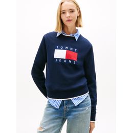 Strickpullover Tommy Jeans "TJW TIPPING FLAG SWEATER EXT", Herren, Gr. L (40), schwarz night navy, Strick, Obermaterial: 100% Baumwolle, unifarben, relaxed fit h&uuml;ftbedeckend, Rundhals, Rippstrickb&uuml;ndchen, Pullover Strickpullover, mit Logo-Intarsie, Relaxed Fit