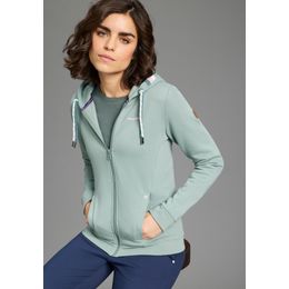 Kapuzensweatjacke Kangaroos, Damen, Gr. 44/46, salbei, Sweatware, Obermaterial: 60% Baumwolle, 40% Polyester, figurumspielend h&uuml;ftlang, Flachstrickb&uuml;ndchen, Sweatjacken, mit doppelter Kordel, aus Baumwolle und Polyester