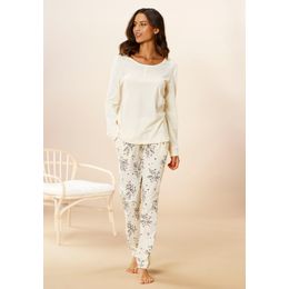 Pyjama Vivance Dreams, Damen, Gr. 56/58, beige, Single Jersey, Obermaterial: 100% Baumwolle, gebl&uuml;mt, Basic, bequem lang, Rundhals, Rippb&uuml;ndchen, Homewear-Sets Pyjama, mit feinem Blumenprint