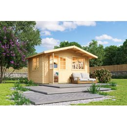 Gartenhaus Lasita Maja "Norderney 2", beige (naturbelassen), Fu&szlig;boden im Gartenhaus, ohne Dacheindeckung, Holzwerkstoff, Gartenh&auml;user, Gartenhaus, Blockbohlenhaus 40 mm