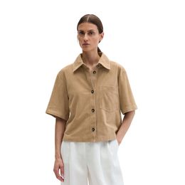 Marc O'Polo Kurzarmbluse MARC O'POLO "aus softem Ziegenvelours-Leder", Damen, Gr. 44, sandpaper, Obermaterial: 100% Leder (Ziege), unifarben, regular fit normal, normaler Saum, Blusen
