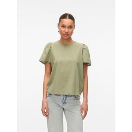 V&eacute;ro Moda Kurzarmbluse VERO MODA "VMPRETTY SS TOP WVN GA NOOS", Damen, Gr. M, gr&uuml;n (hedge gr&uuml;n), Web, Obermaterial: 100% Baumwolle, unifarben, regular fit h&uuml;ftlang, Rundhals, Blusen
