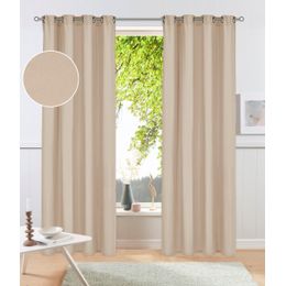 Vorhang OTTO HOME "Raja" Gr. 1, beige (sand), B:140cm H:145cm, Polyester, Recyceltes Material, Gardinen, Blickdichtes Material, Einfache Montage, Pflegeleicht, &Ouml;sen, 2 er Pack