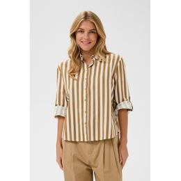 Hemdbluse Saint Tropez "ZalindaSZ Shirt", Damen, Gr. XL, tiger's eye ice stripe, Web, Obermaterial: 100% Baumwolle, gestreift, h&uuml;ftlang, Rundhals, mit Aufschlag, Blusen Hemdbluse