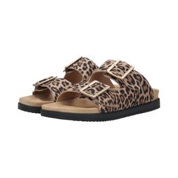 Pantolette Salamander, Damen, Gr. 39, leoprint, Leder, Schuhe Pantolette, Sommerschuh, Hausschuh, Zweischnaller, Strandschuh
