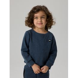 Sweatshirt name it "NMMVIMO LS SWEAT BRU NOOS", Jungen, Gr. 104, blau (schwarz sapphire), angeraute Sweatware, Obermaterial: 60% Baumwolle, 40% Polyester, bestickt, unifarben, regular fit h&uuml;ftlang, Rundhals, Rippb&uuml;ndchen, Sweatshirts Sweatshirt