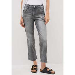 Loose-fit-Jeans Cecil, Damen, Gr. 34, L&auml;nge 28, grau (mid grau random wash), Jeans, 78% Baumwolle, 20% Polyester, 2% Elasthan, unifarben, kn&ouml;chelfrei, Jeans, High Waist