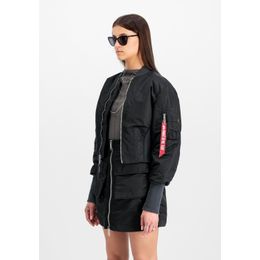 Bomberjacke Alpha Industries "Waisted MA-1 W", Damen, Gr. L, schwarz, Obermaterial: 100% Nylon; Futter: 100% Nylon; F&uuml;llung: 100% Polyester, Jacken Bomberjacke